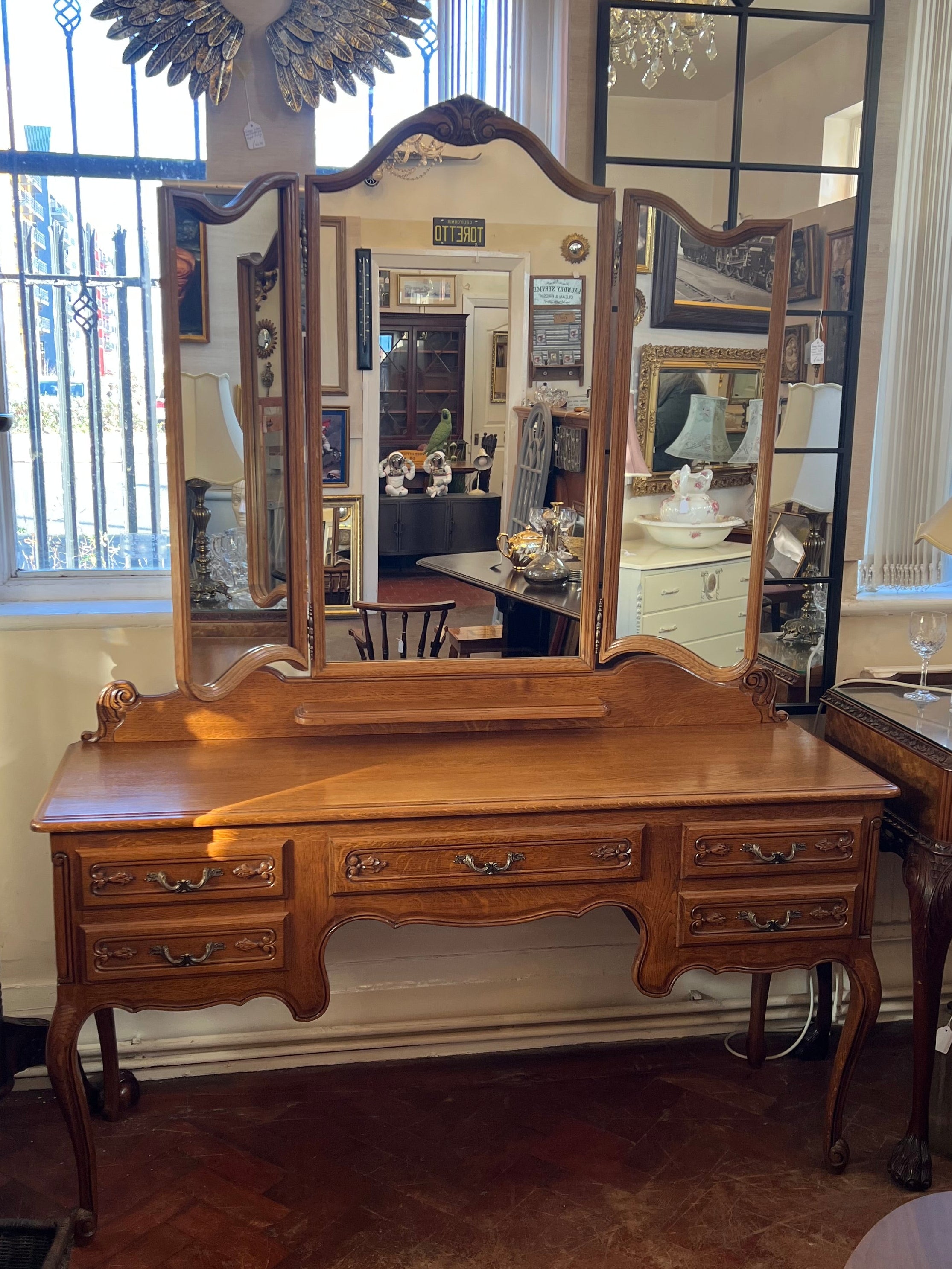 French Style Louis XV Carved Oak Triple Mirror Dressing Table (SKU156 ...